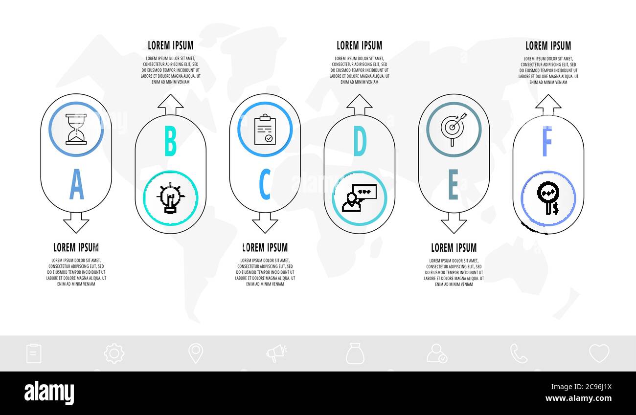 Vector circle infographics with 6 arrows. Six step line template. Used ...