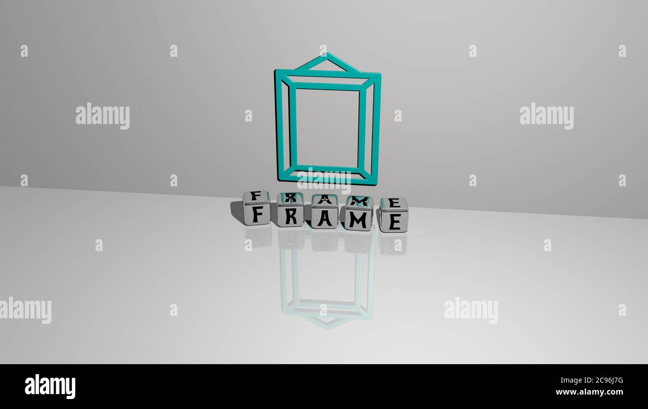 3D representation of FRAME with icon on the wall and text arranged by ...
