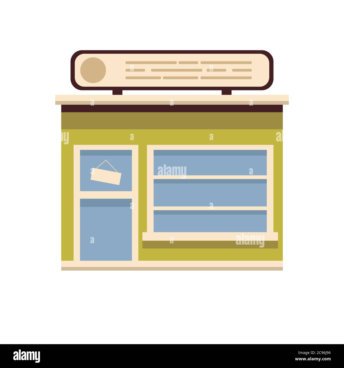 The front of the store is green with a big sign Stock Vector Image ...
