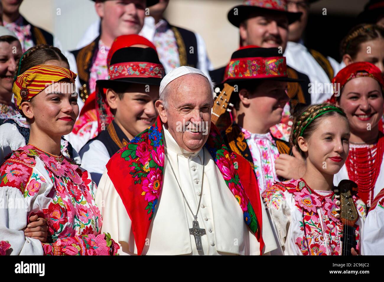 Pope Francis poses with a group of pilgrims from Croatia at the end of ...