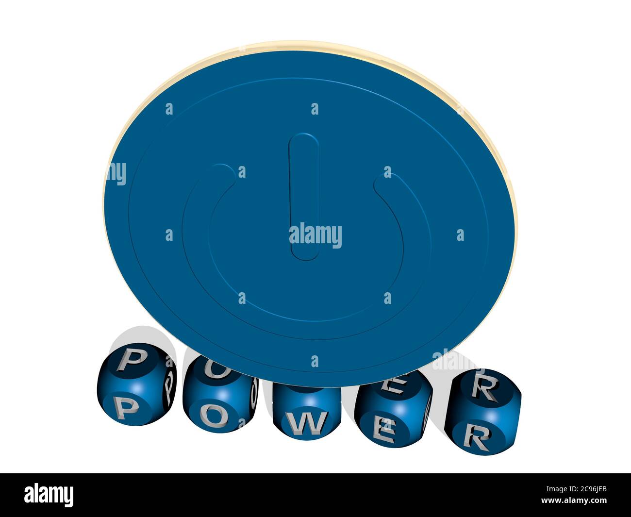 3D illustration of power graphics and text made by metallic dice ...
