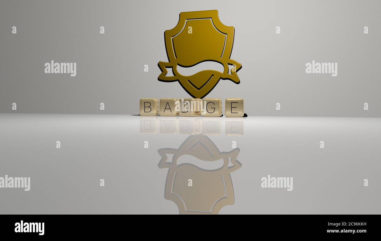 3D representation of BADGE with icon on the wall and text arranged by ...