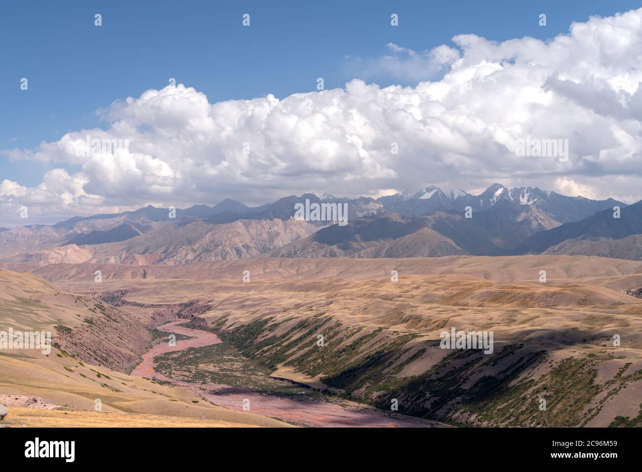 The amazing wild view of kyrgyzstan landscape full of snow peaks and ...