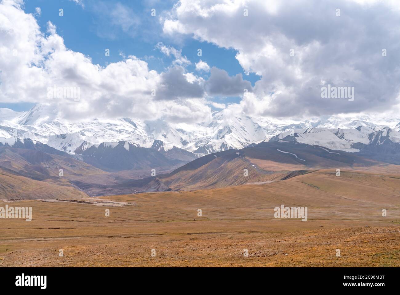 The amazing wild view of kyrgyzstan landscape full of snow peaks and ...