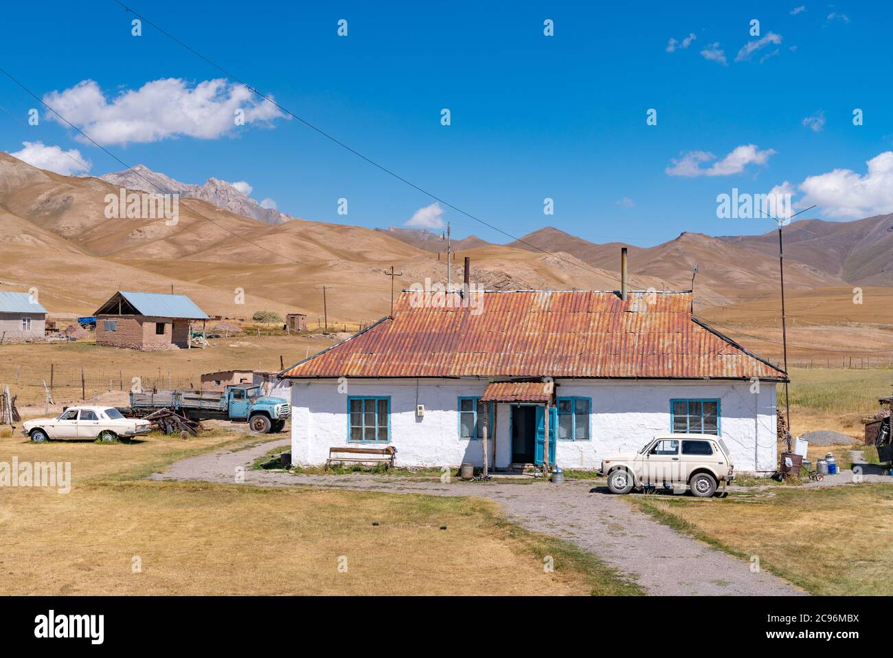 The view of small soviet age remote village in Kyrgyzstan Stock Photo ...