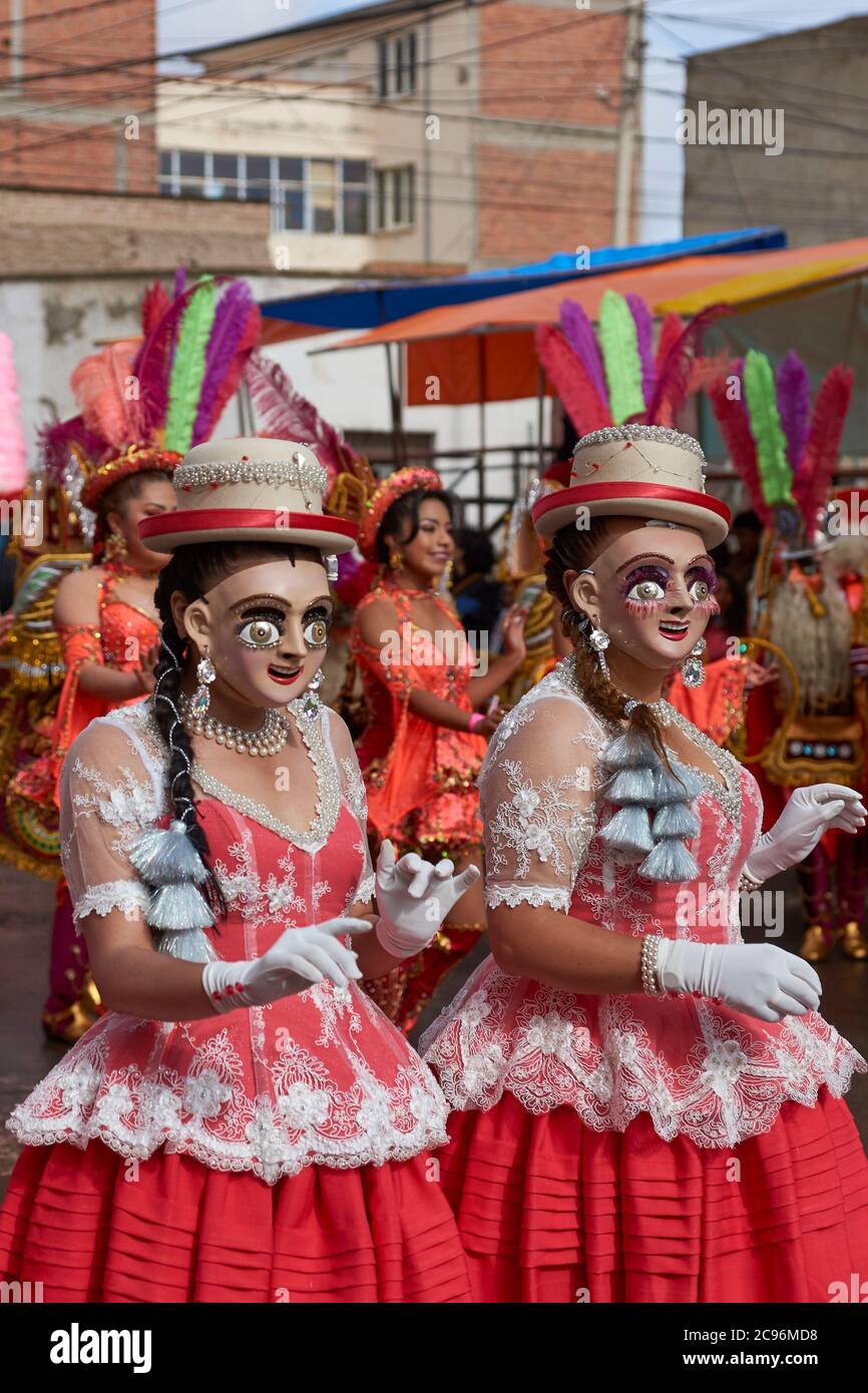 Diablada dancers in ornate costumes parade through the mining city of ...