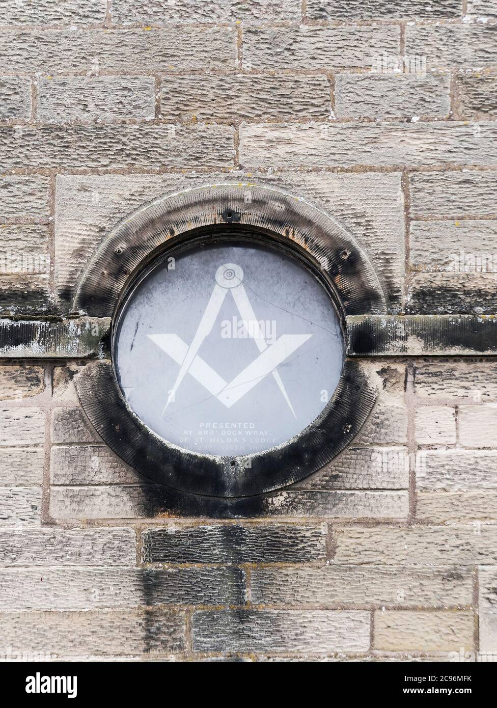 masonic square and compasses set in a window at Wooler, Northumberland ...