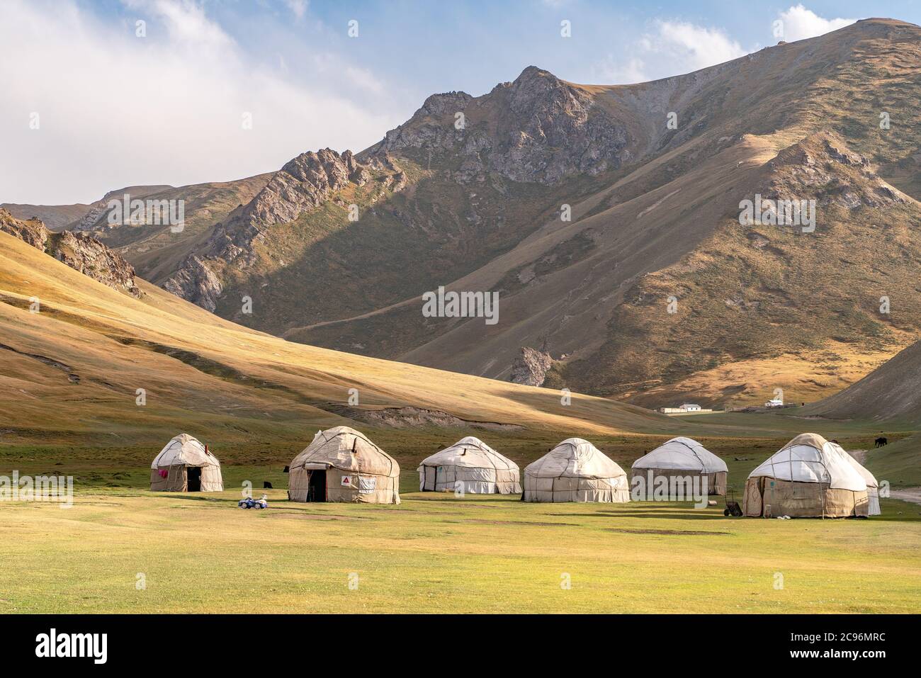 The view of yurts nomad village in Tash-Rabat in Kyrgyzstan Stock Photo ...