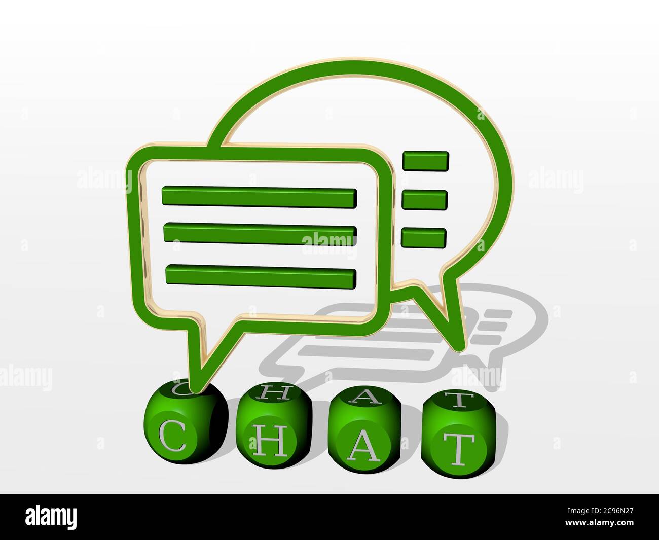 3D illustration of CHAT graphics and text made by metallic dice letters ...