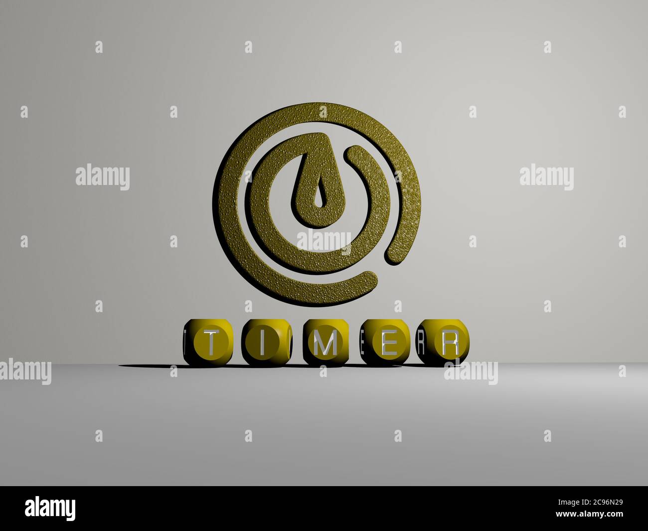 3D representation of timer with icon on the wall and text arranged by ...