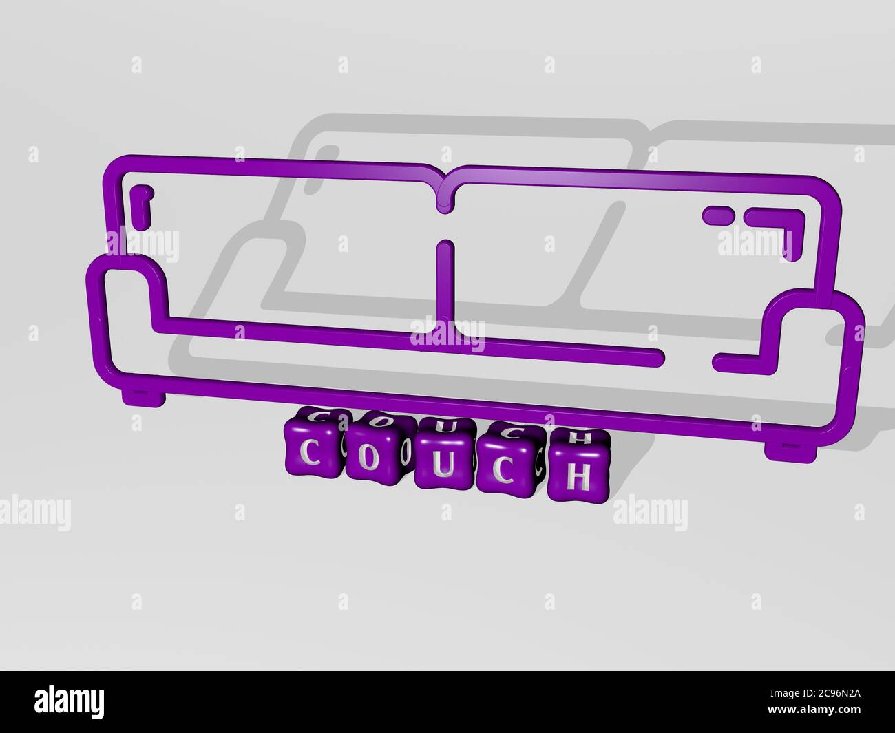3D graphical image of couch vertically along with text built by ...