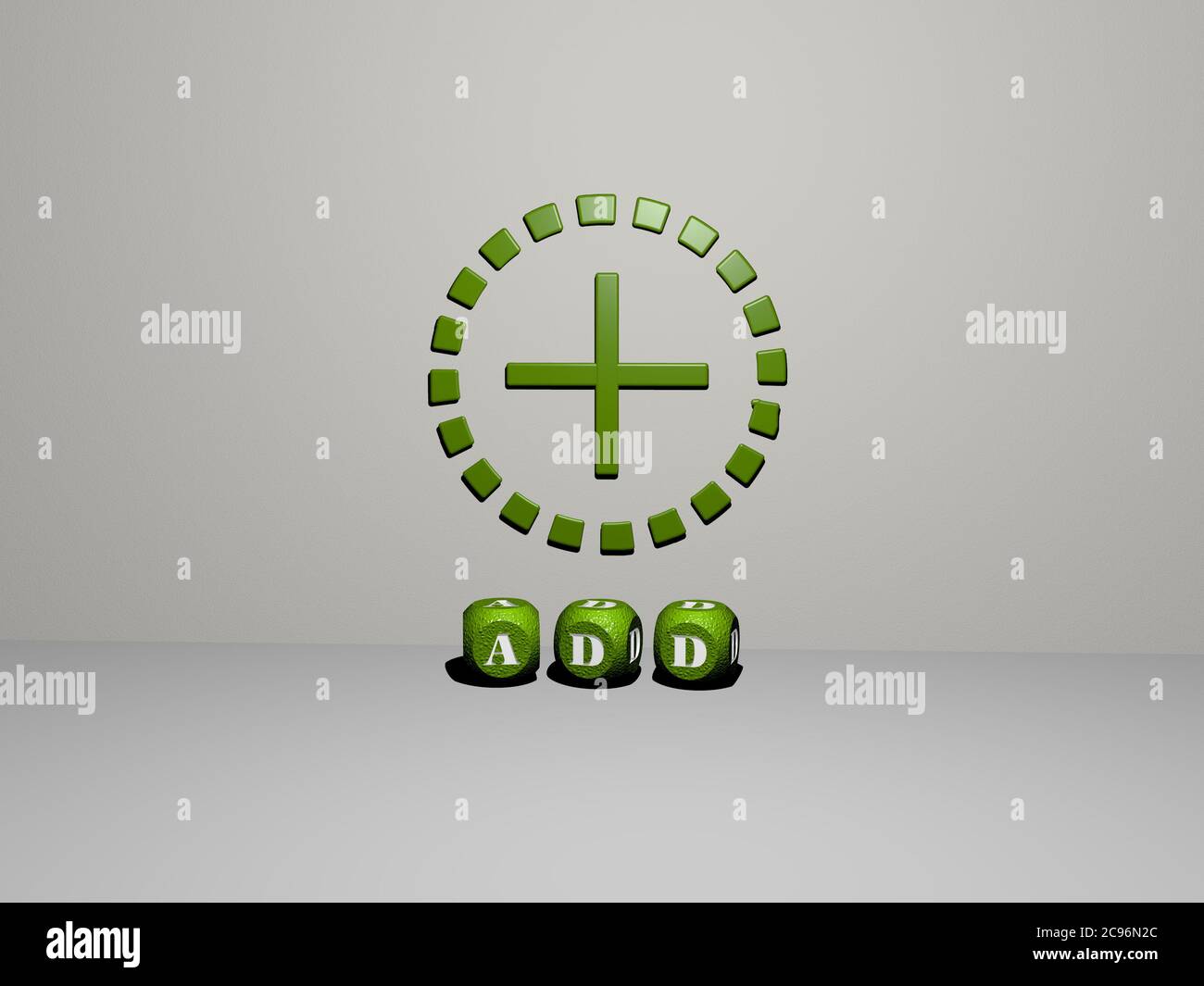 3D representation of add with icon on the wall and text arranged by ...