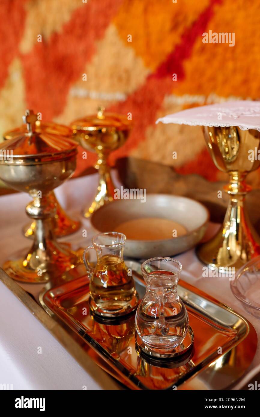 Saint Louis de Novel Church. Catholic mass. Eucharist table. Annecy ...