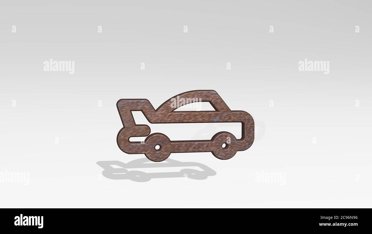 vintage car casting shadow from a perspective. A thick sculpture made ...