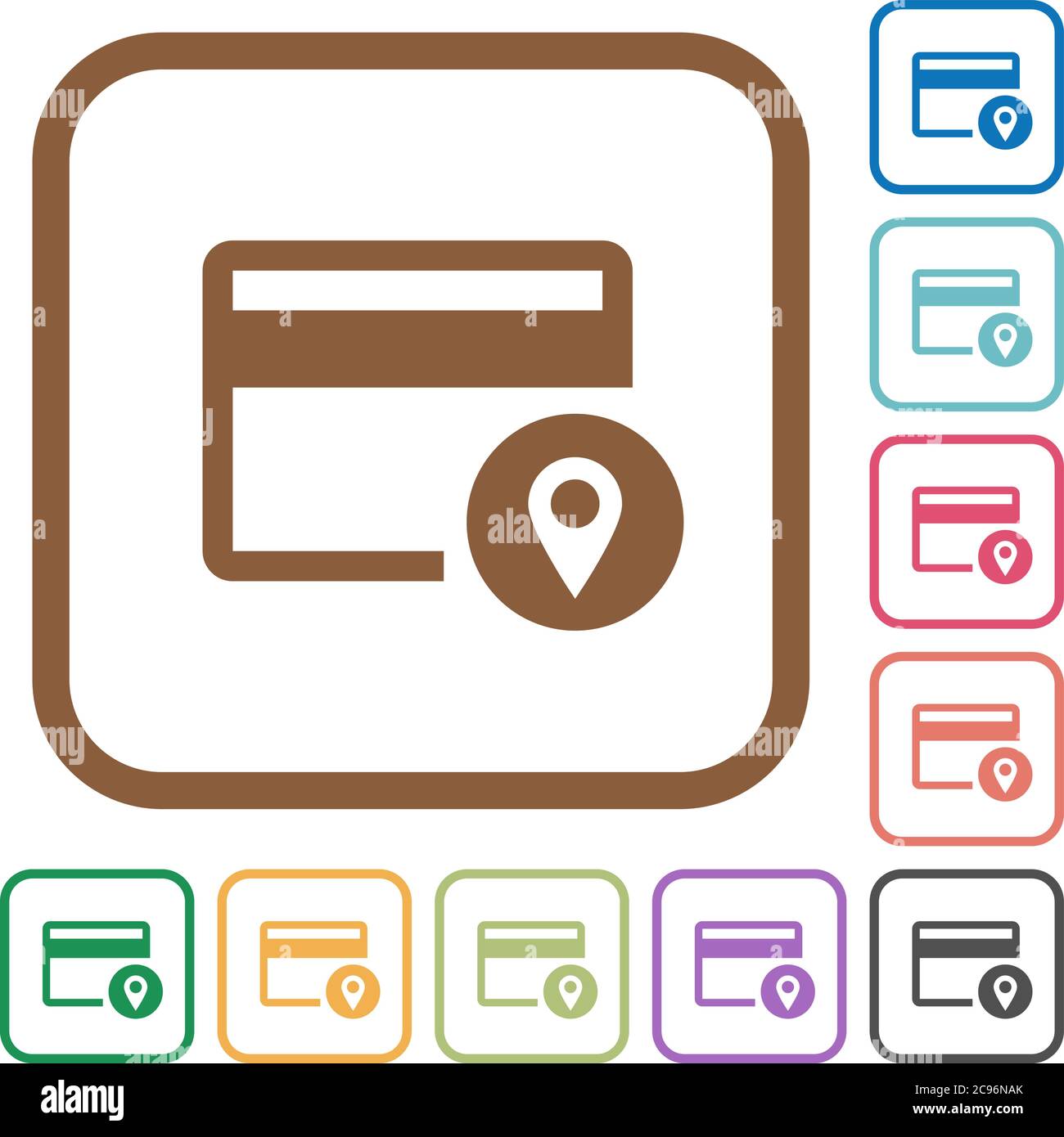 Credit card usage tracking simple icons in color rounded square frames ...
