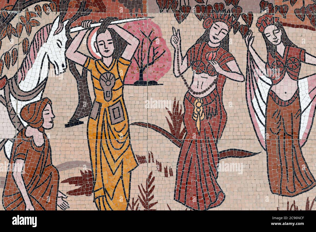 Ong Nui buddhist pagoda. Wall fresco. The life of the Buddha. Prince ...