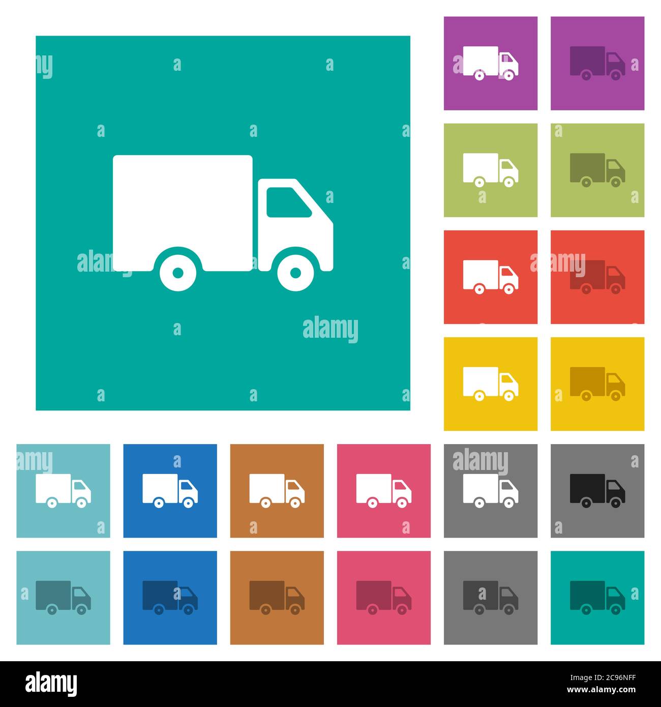 Delivery truck multi colored flat icons on plain square backgrounds ...