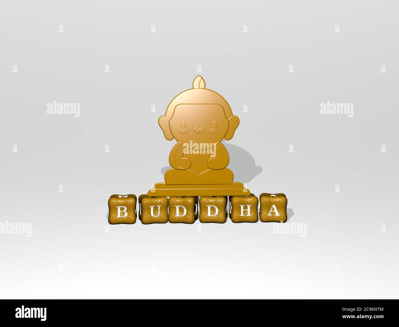 3D illustration of buddha graphics and text made by metallic dice ...