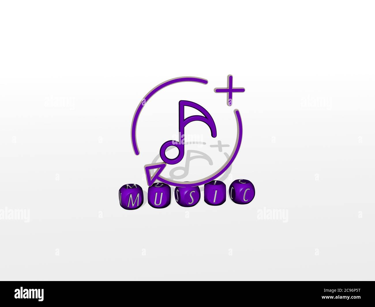 3D illustration of music graphics and text made by metallic dice ...