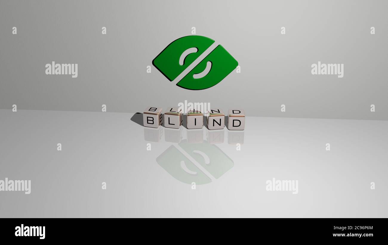 3D illustration of blind graphics and text made by metallic dice ...
