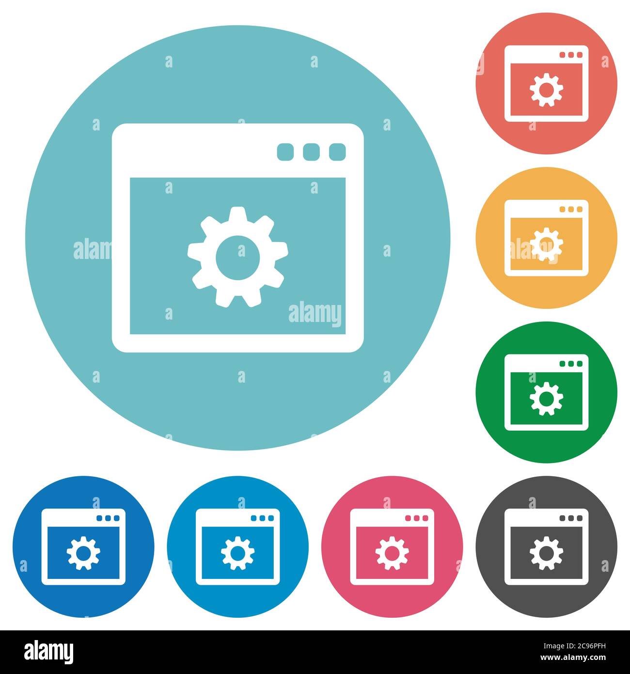 Application settings flat white icons on round color backgrounds Stock ...
