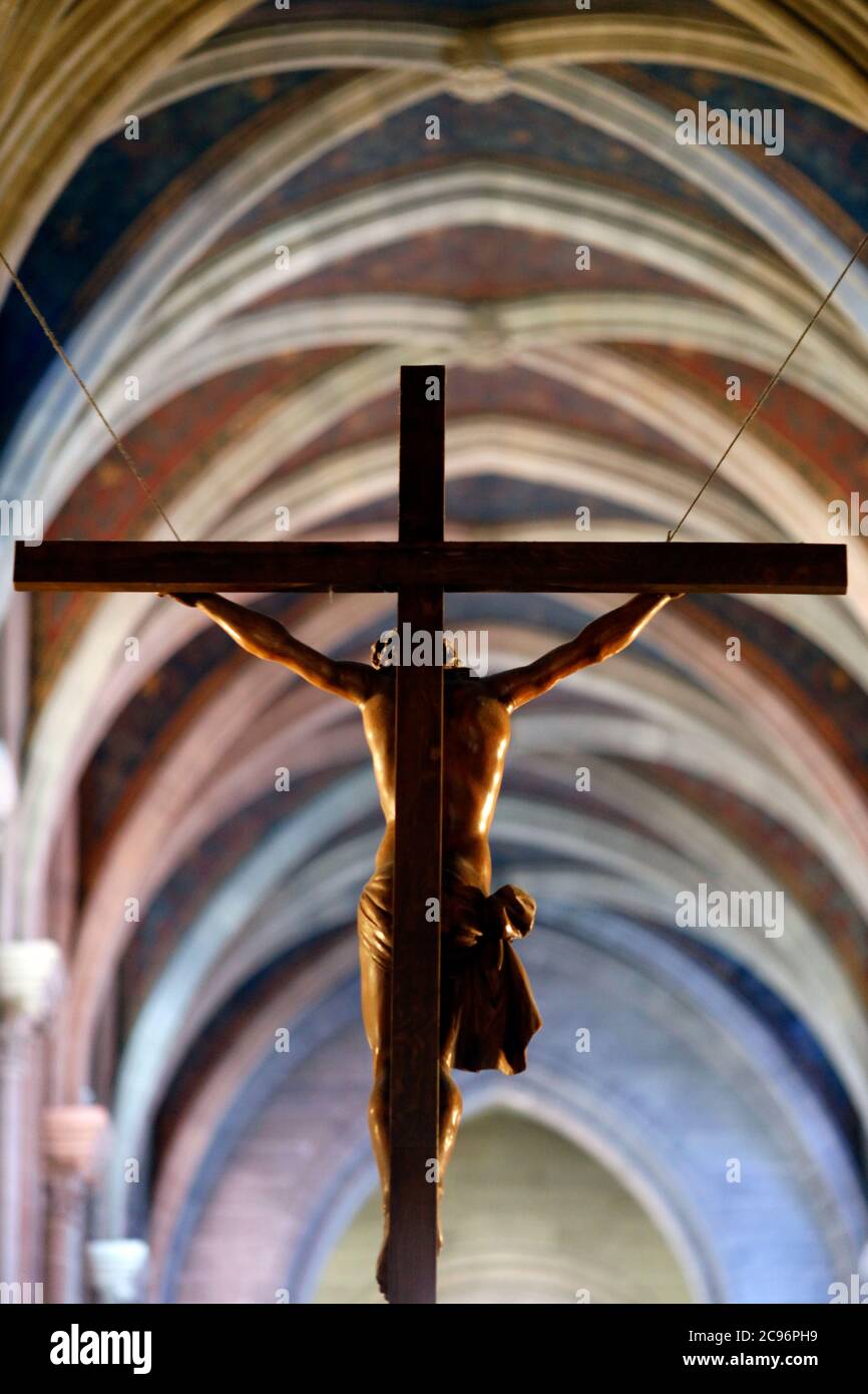 Basilica of Our Lady of Geneva. Sculpture. The crucifixion. Jesus on ...