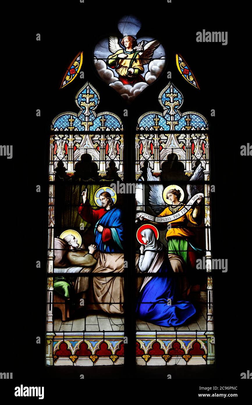 Stained glass window in St Germain church, Rugles, France Stock Photo ...