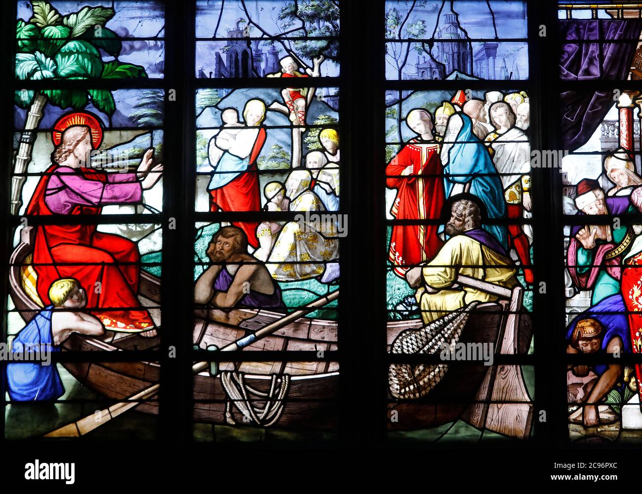 Sainte Croix (Holy Cross) church, Bernay, Eure, France. Stained glass ...