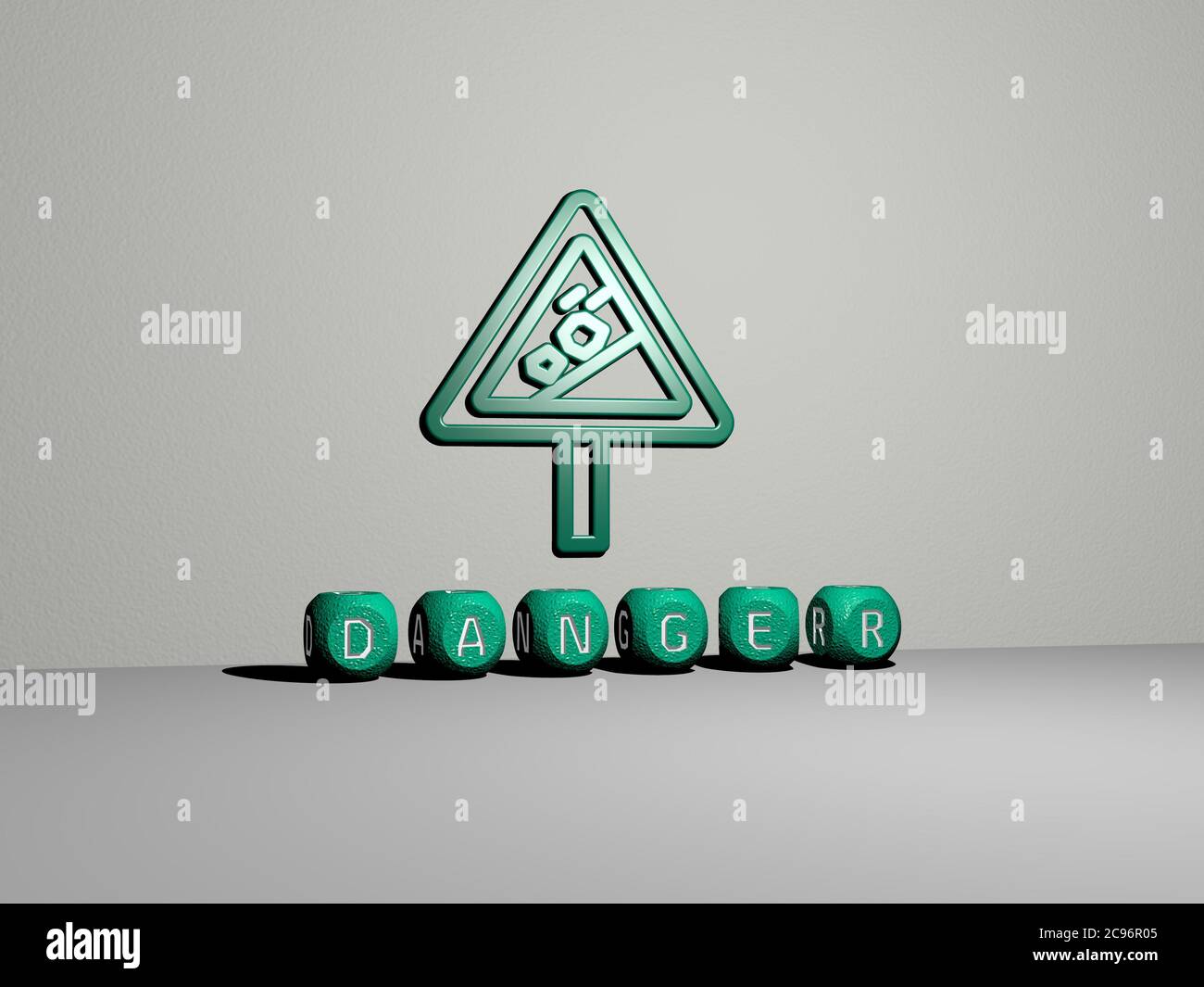 3D graphical image of danger vertically along with text built by ...