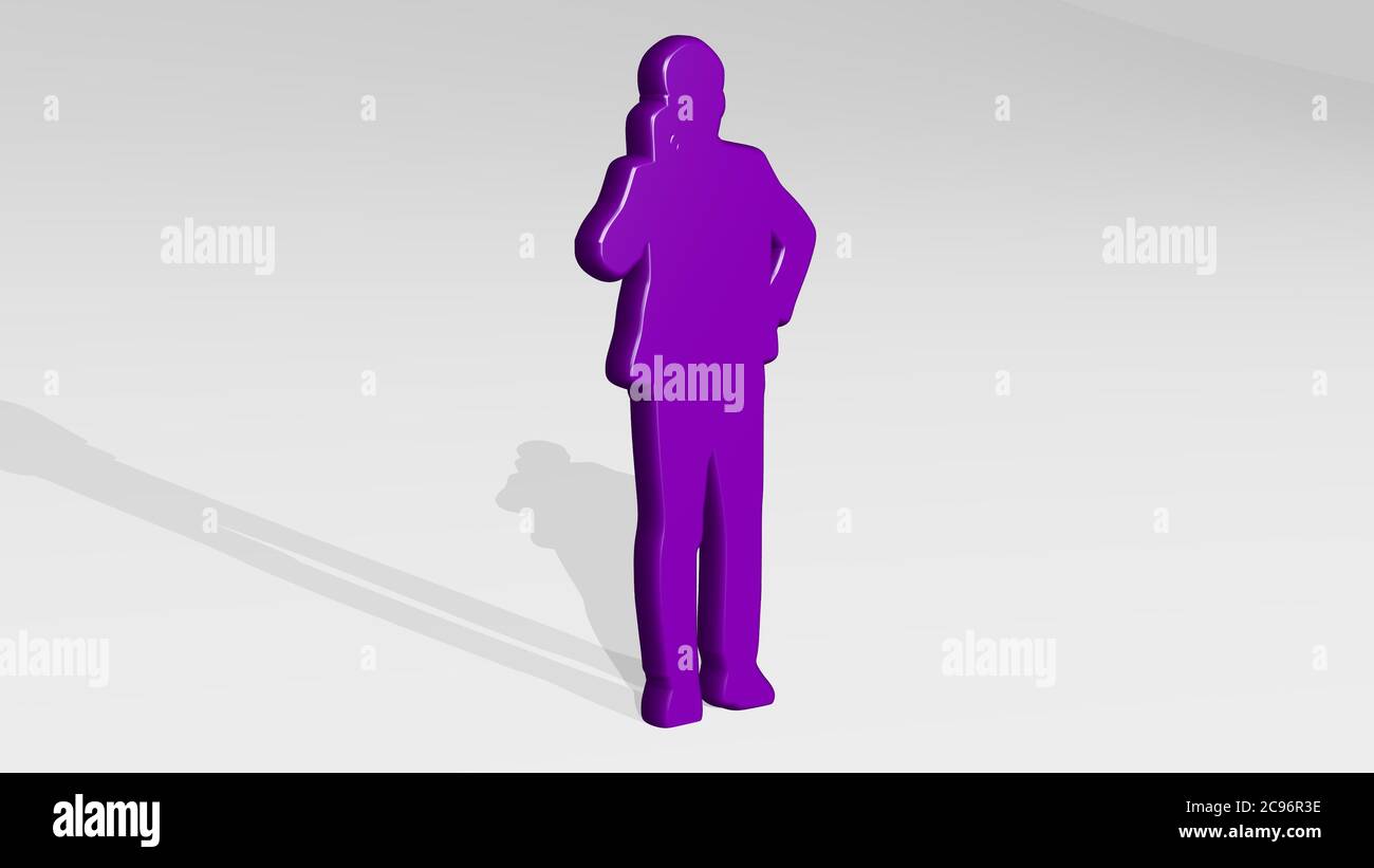 man talking on cellphone stand with shadow. 3D illustration of metallic ...