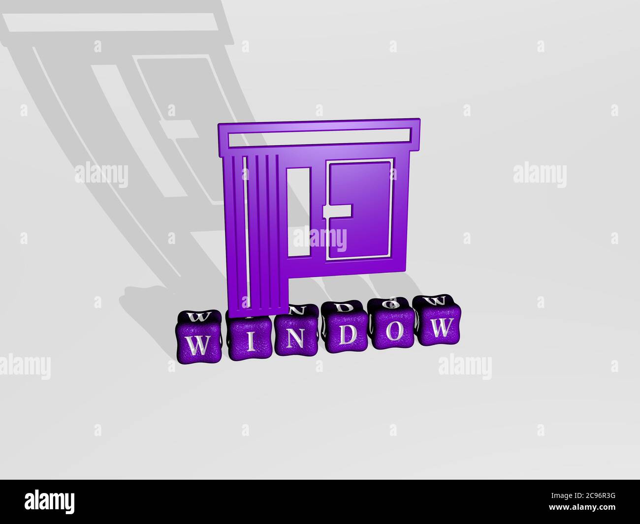 3D illustration of window graphics and text made by metallic dice ...