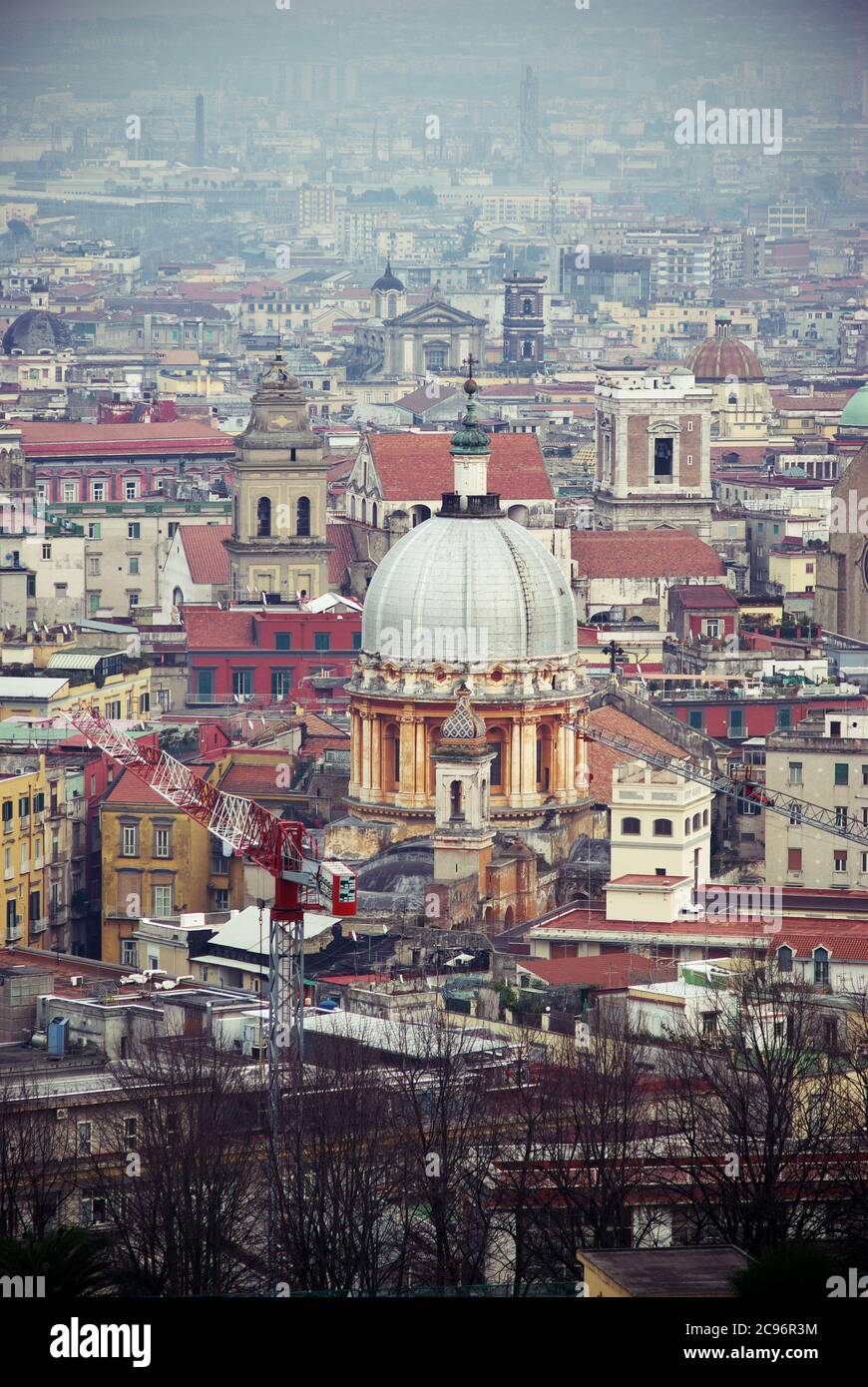 high view Naples architecture with dome and bell tower of many churches ...