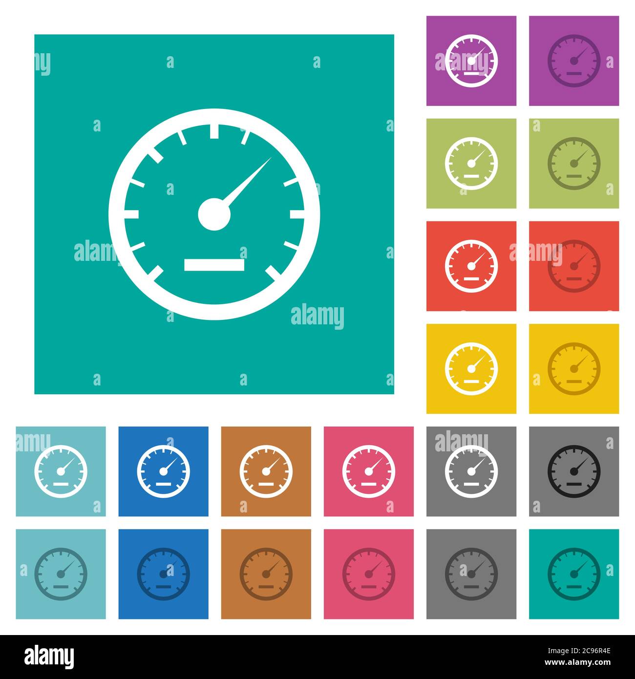 Speedometer multi colored flat icons on plain square backgrounds ...