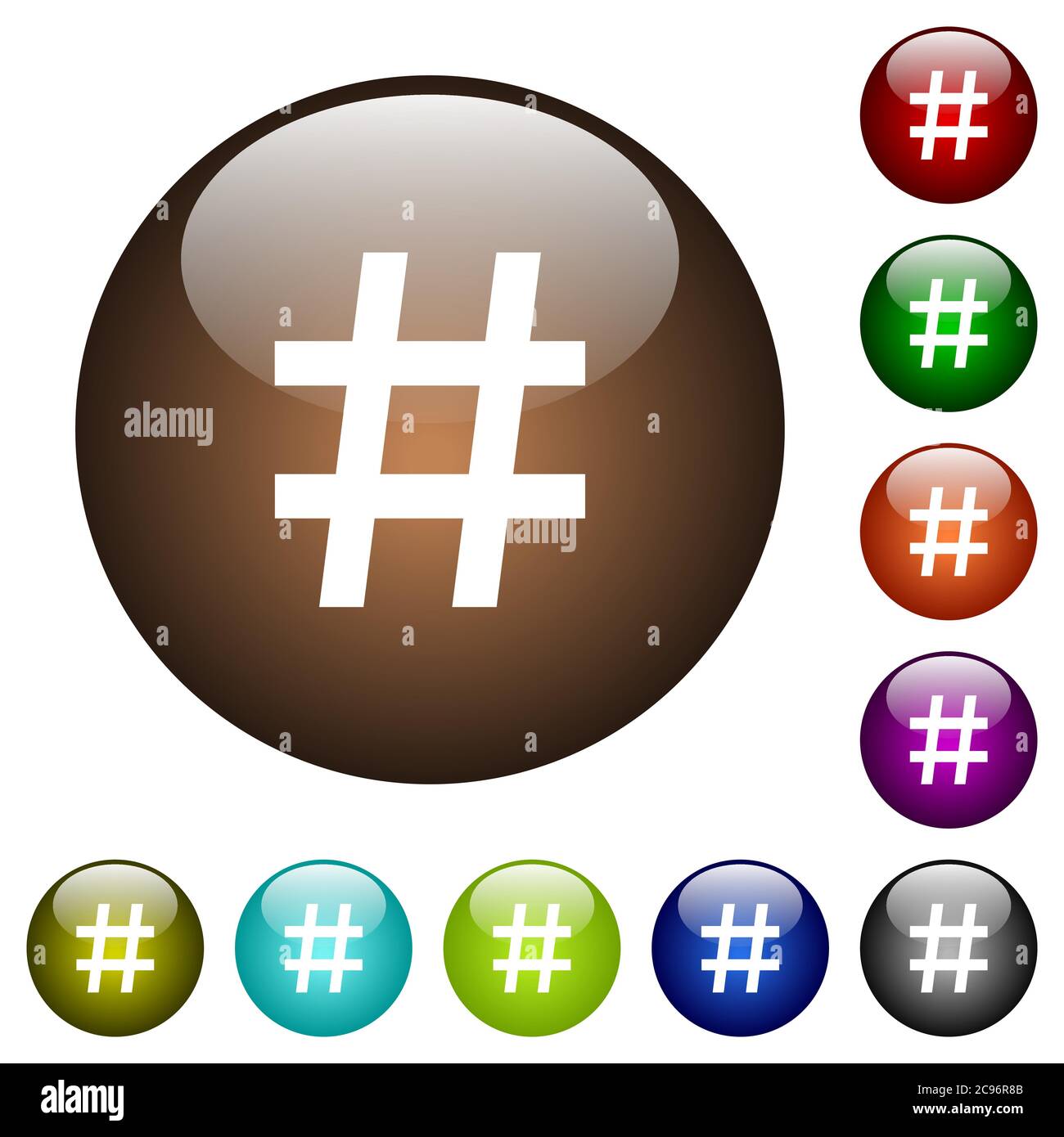 Hash tag white icons on round color glass buttons Stock Vector Image ...