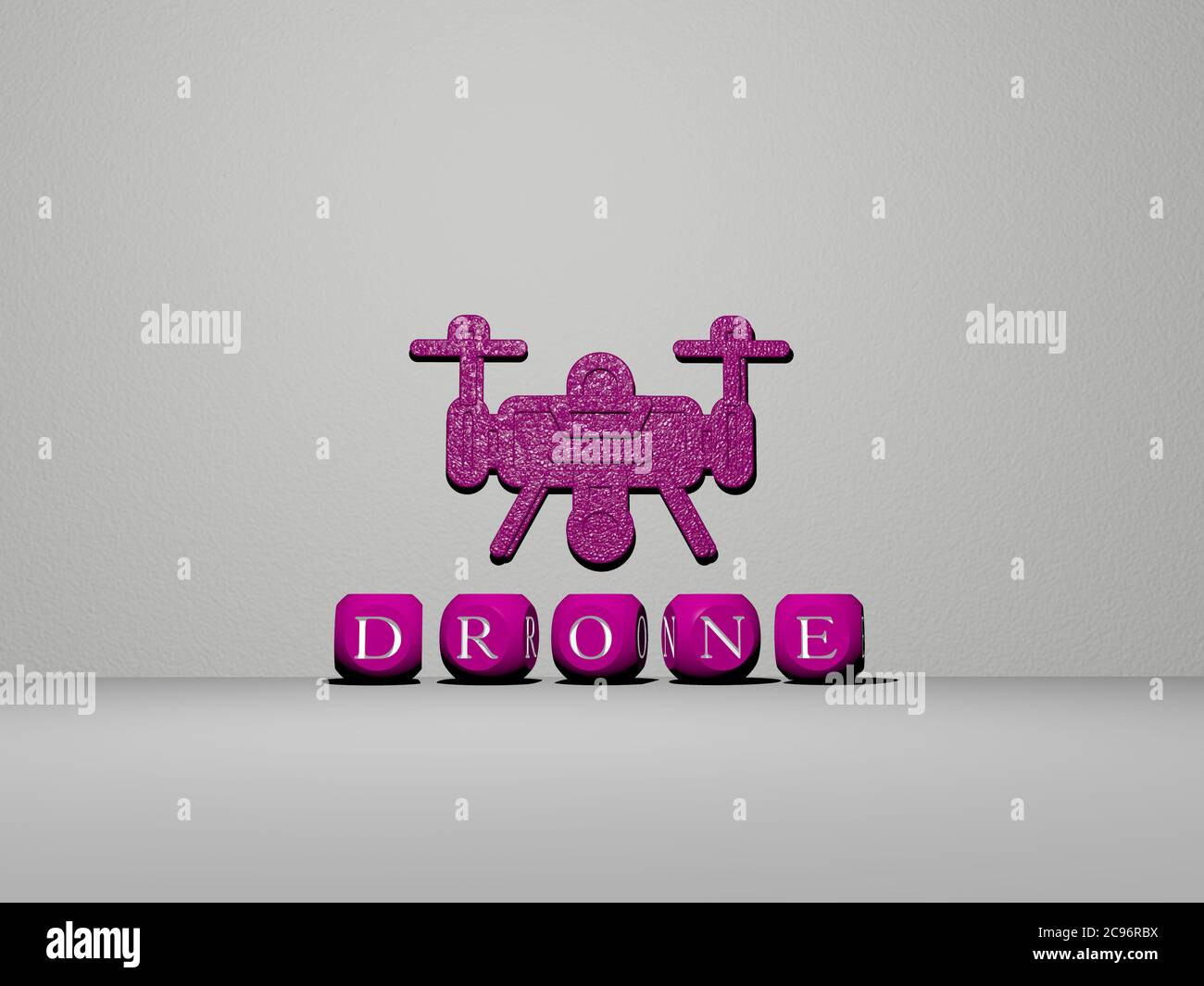3D representation of DRONE with icon on the wall and text arranged by ...