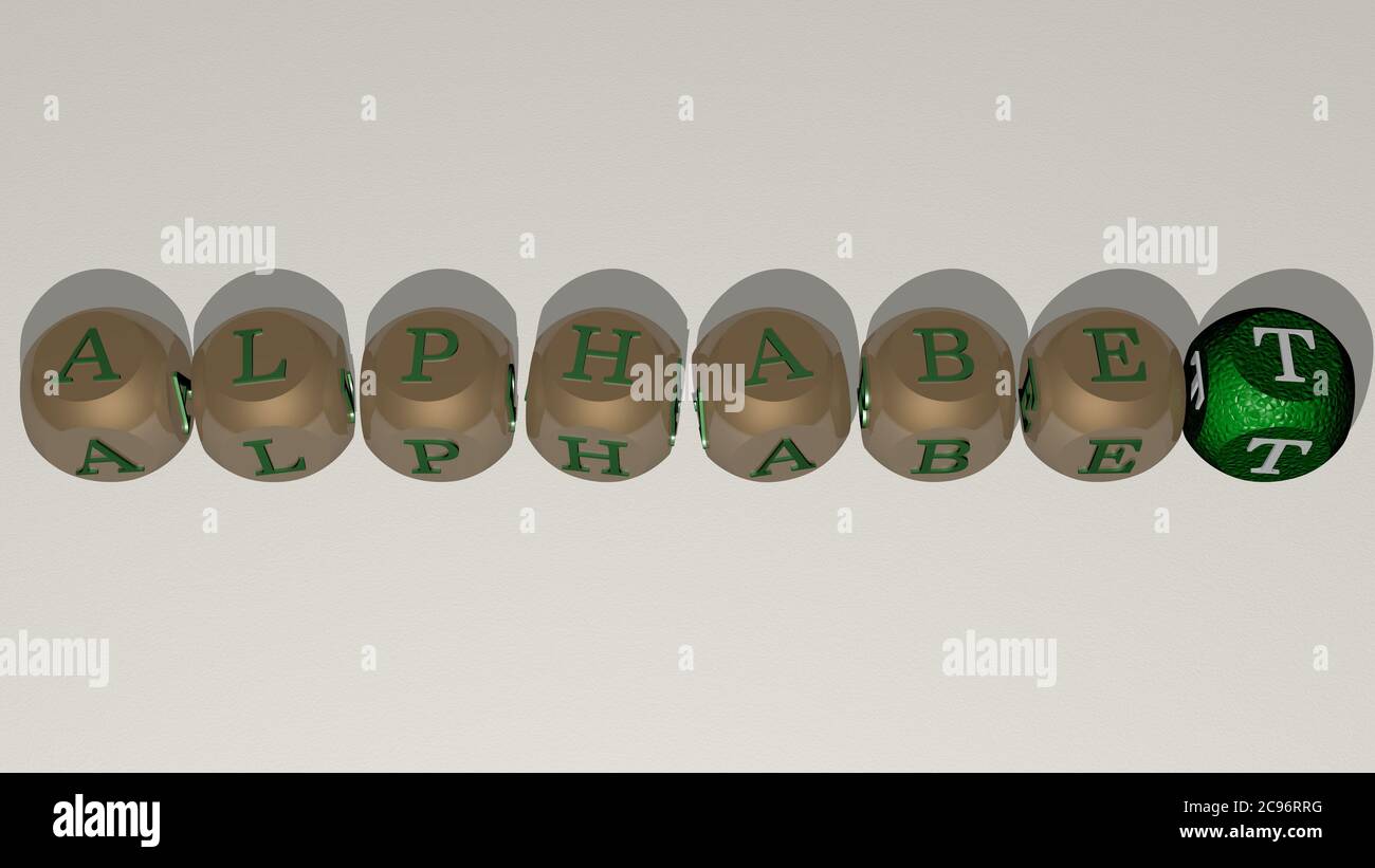 combination of ALPHABET built by cubic letters from the top perspective ...