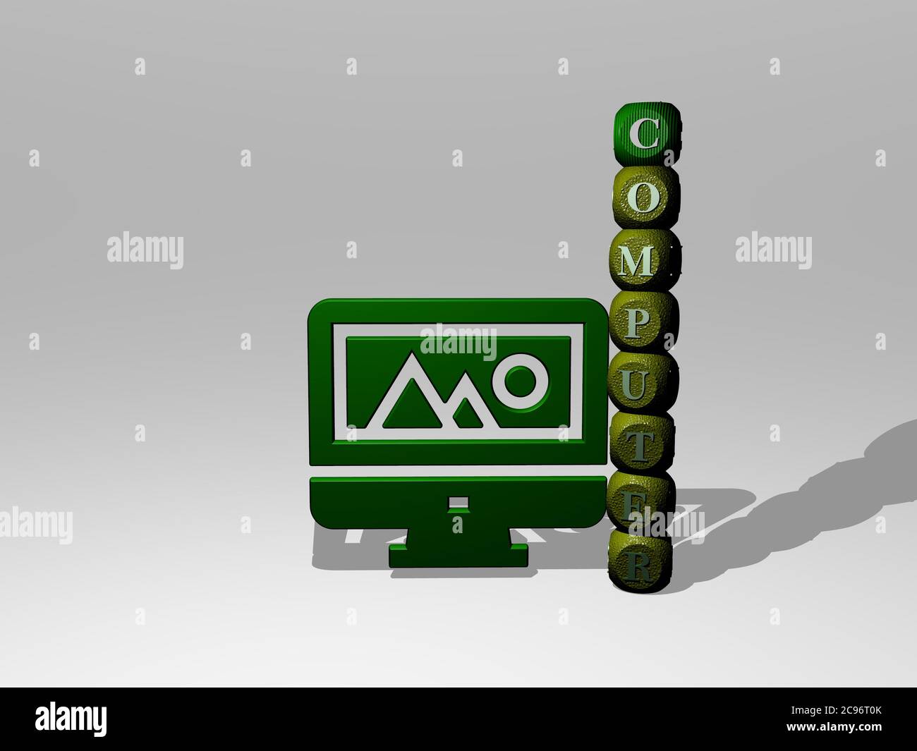 3D graphical image of COMPUTER vertically along with text built around ...