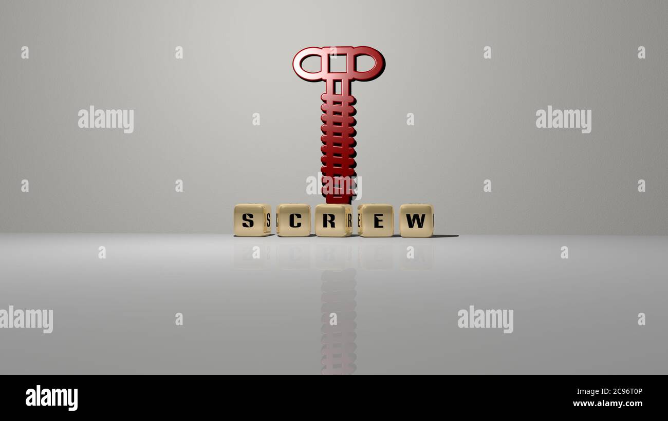 3D representation of SCREW with icon on the wall and text arranged by ...