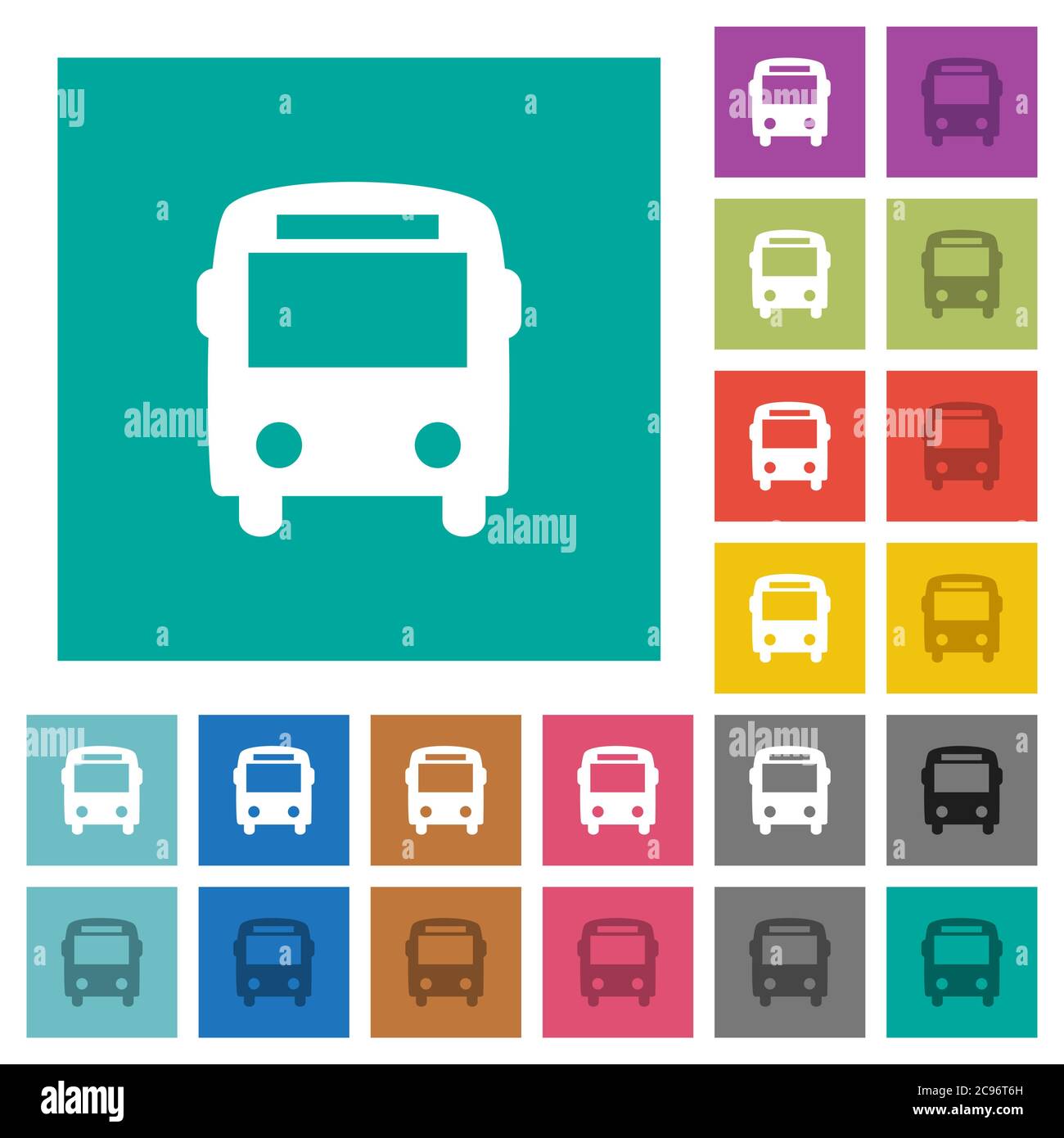 Bus multi colored flat icons on plain square backgrounds. Included ...