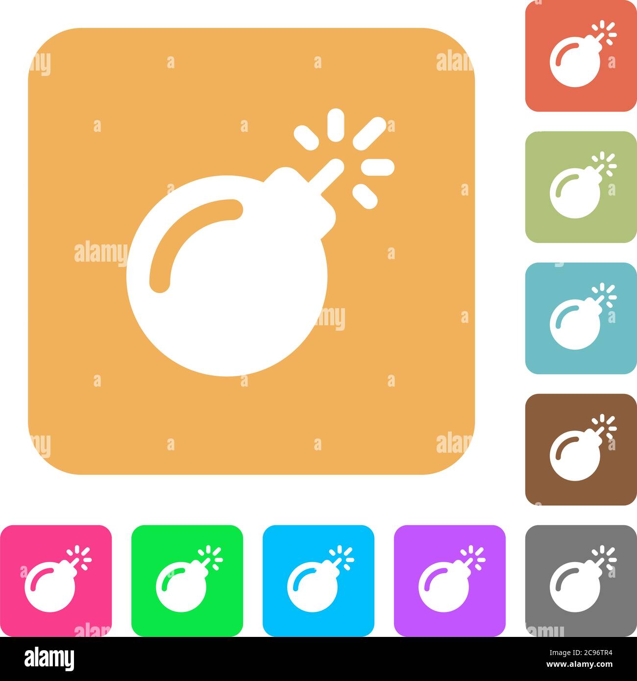 Bomb with sparkling fuse flat icons on rounded square vivid color ...