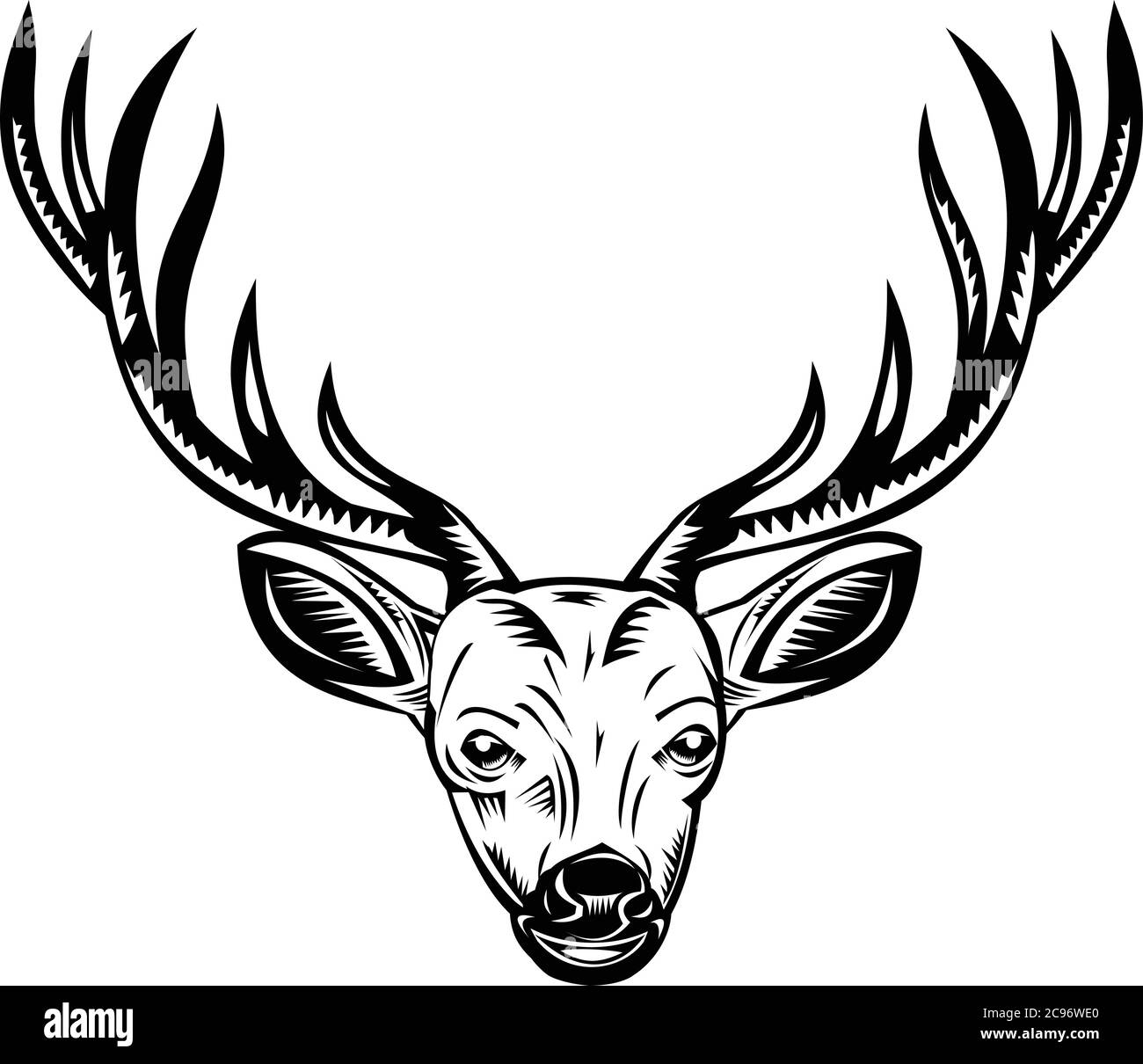 Retro woodcut style illustration of a stag, buck or deer hunter with ...