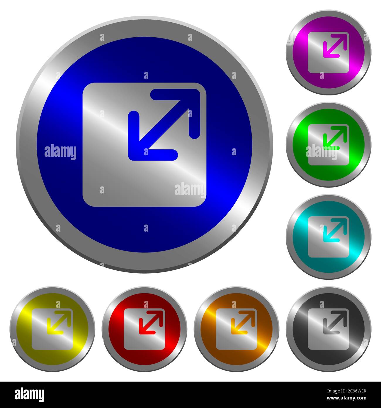 Resize window icons on round luminous coin-like color steel buttons Stock Vector Image & Art - Alamy