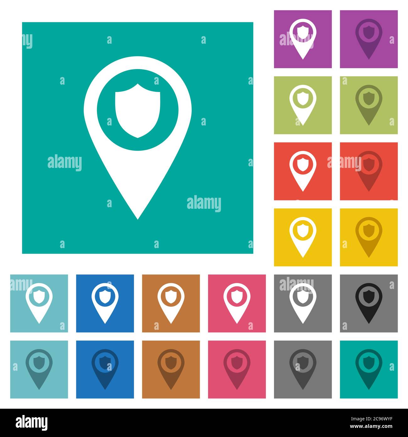 Police station GPS map location multi colored flat icons on plain ...