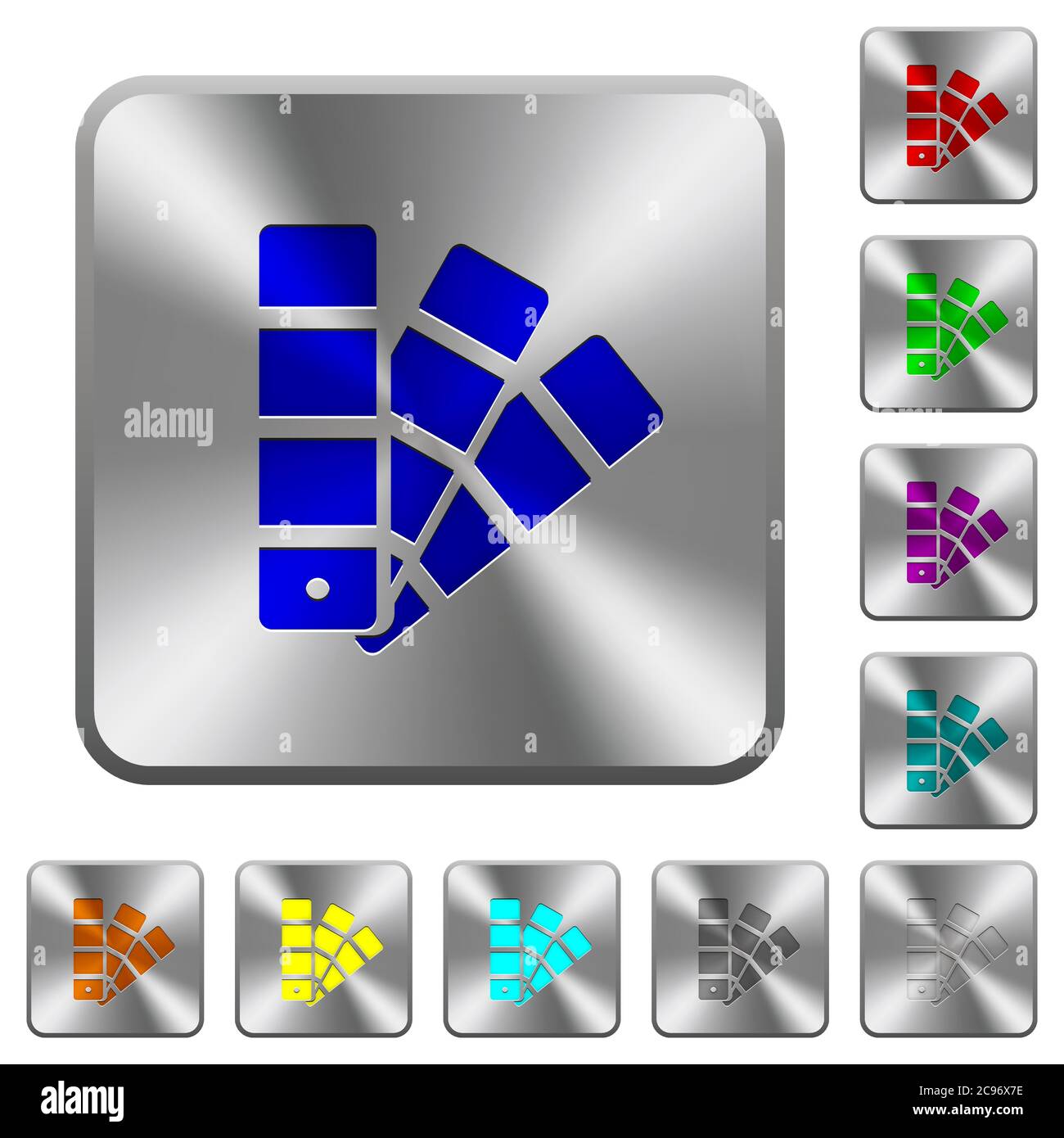Color swatch engraved icons on rounded square glossy steel buttons ...