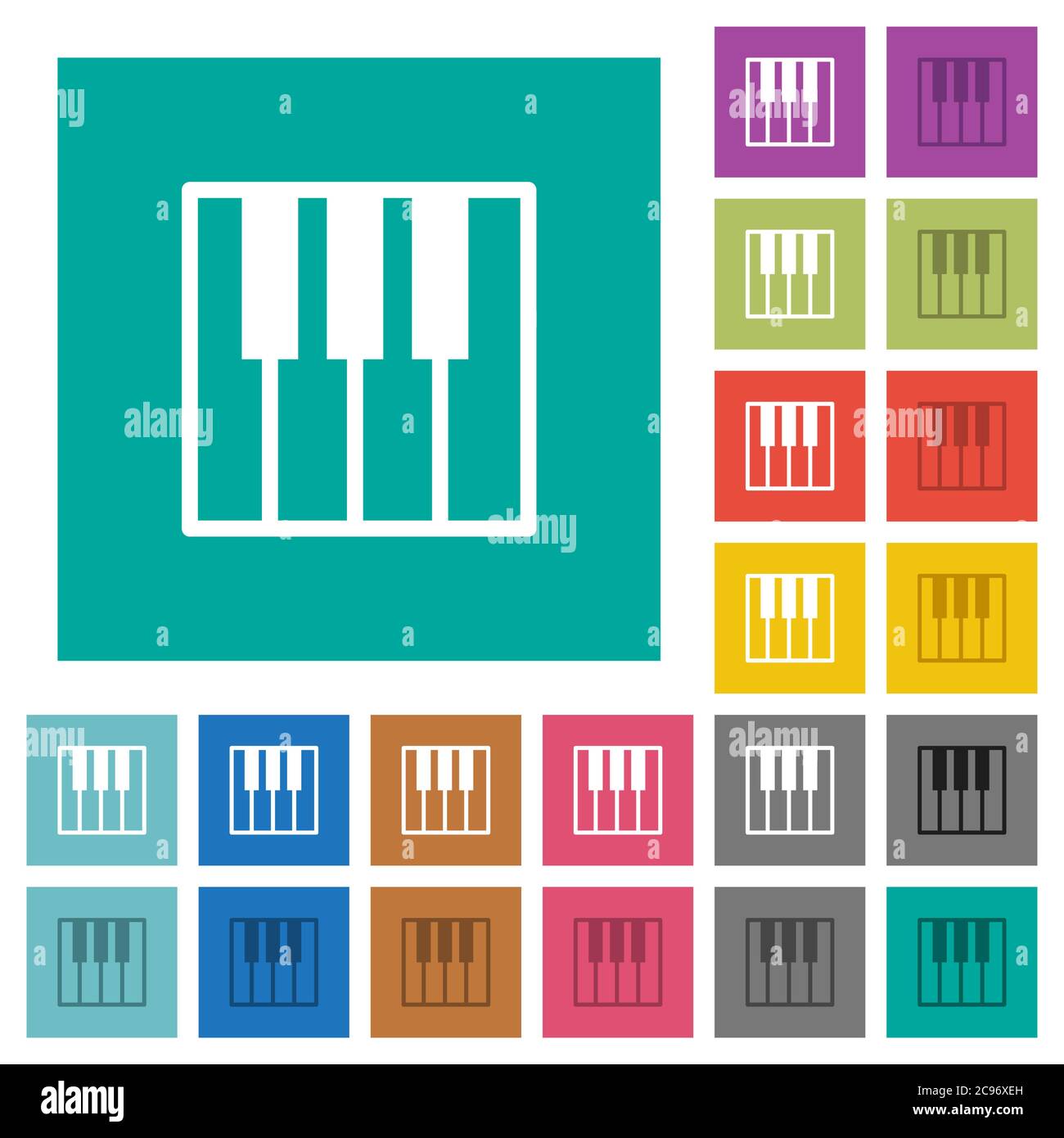Piano keyboard multi colored flat icons on plain square backgrounds ...