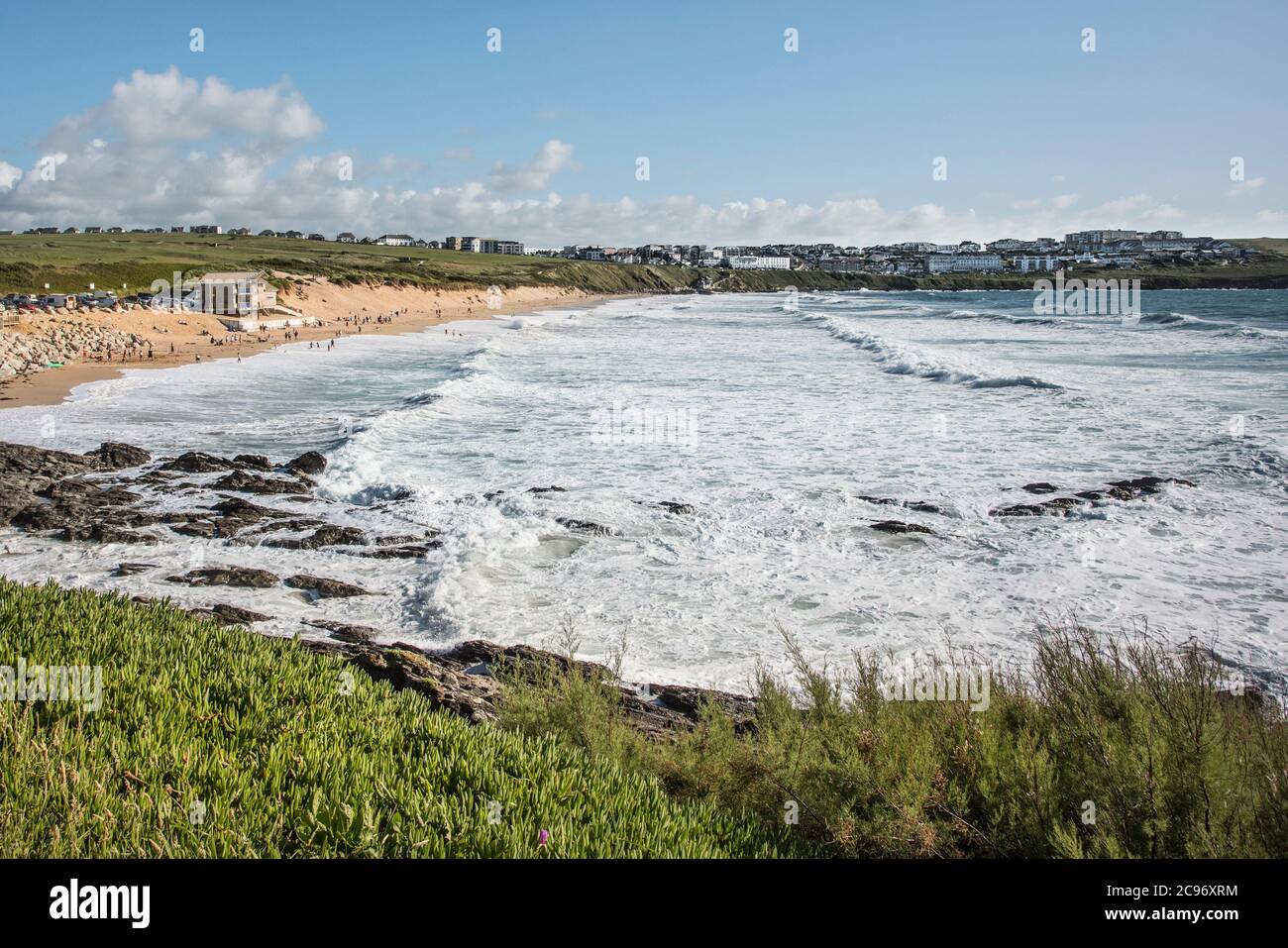 High tide at Fistral Beach in Newquay in Cornwall Stock Photo - Alamy
