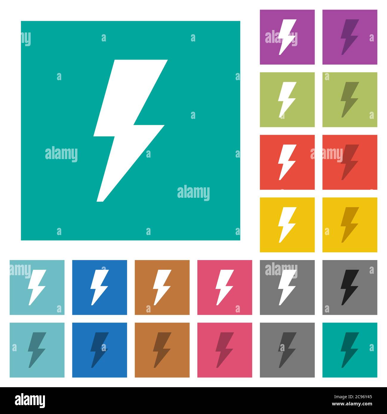 Flash multi colored flat icons on plain square backgrounds. Included ...