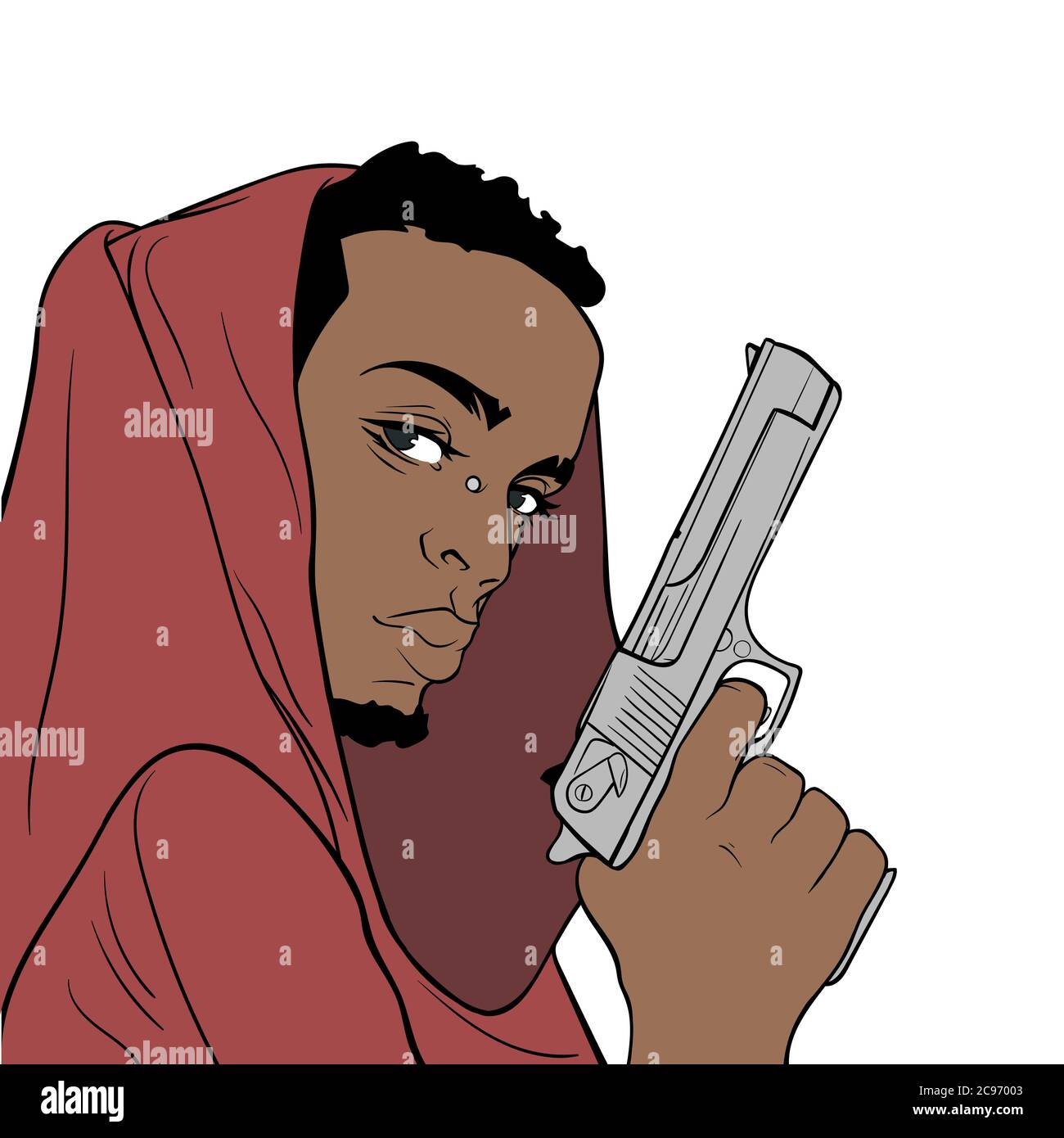 A black man in a red hood holds a gun Stock Vector Image & Art - Alamy