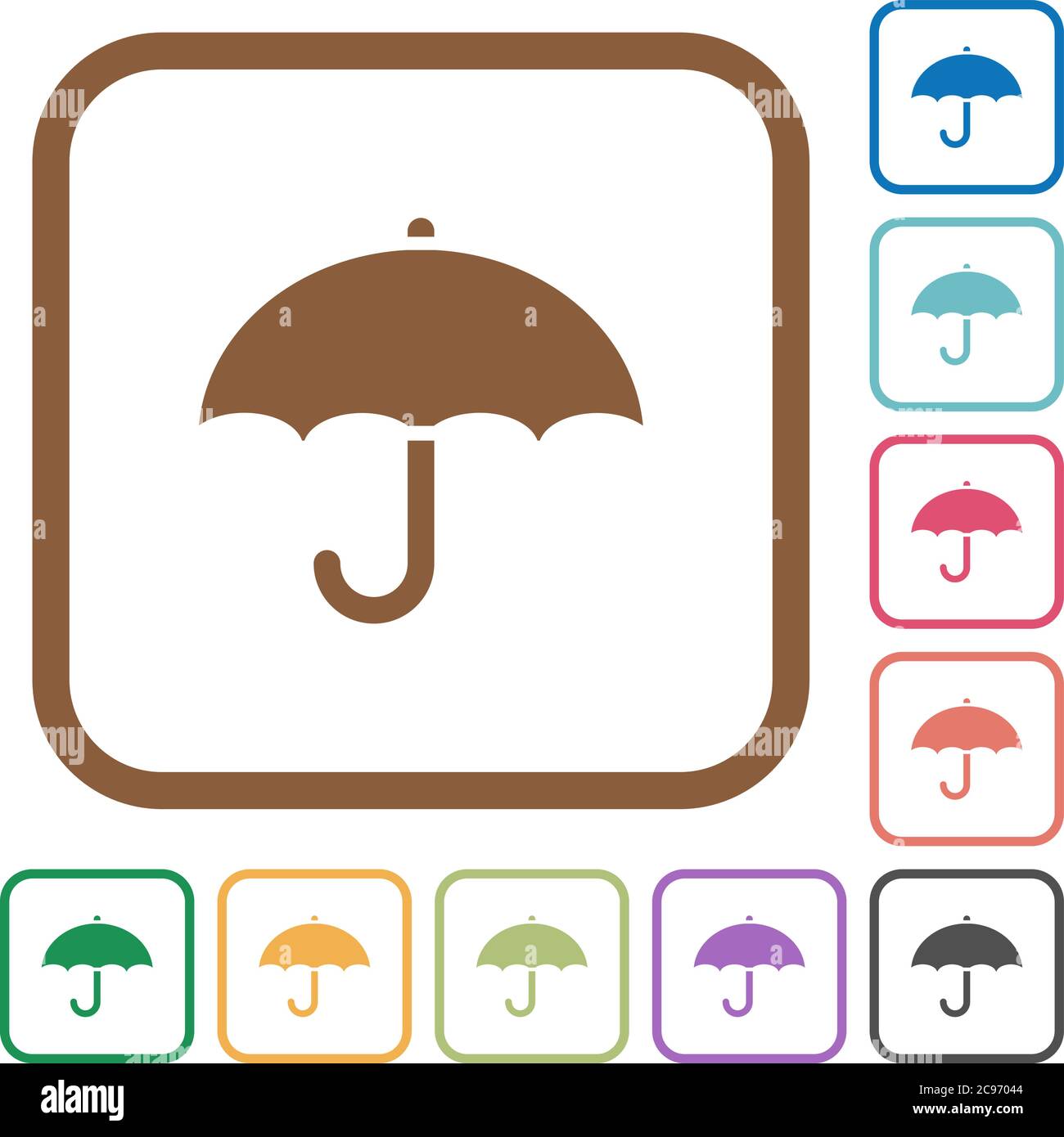 Umbrella simple icons in color rounded square frames on white ...