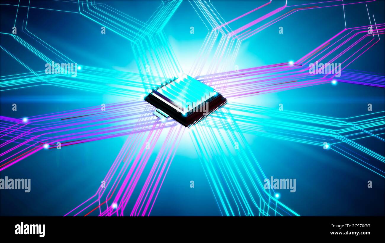 Microchip, power and speed. Presentation of the new microchip. Processor of a computer. Printed ...